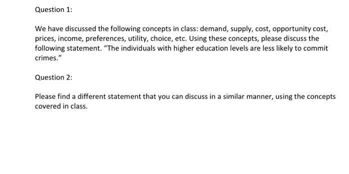 Solved Question 1: We have discussed the following concepts | Chegg.com