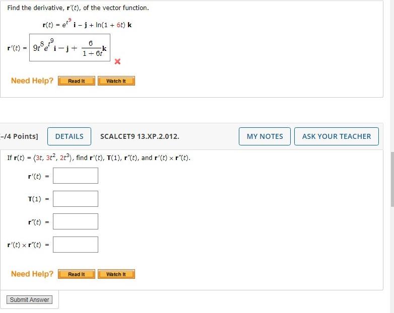 Solved Find the derivative, r′(t), of the vector function. | Chegg.com
