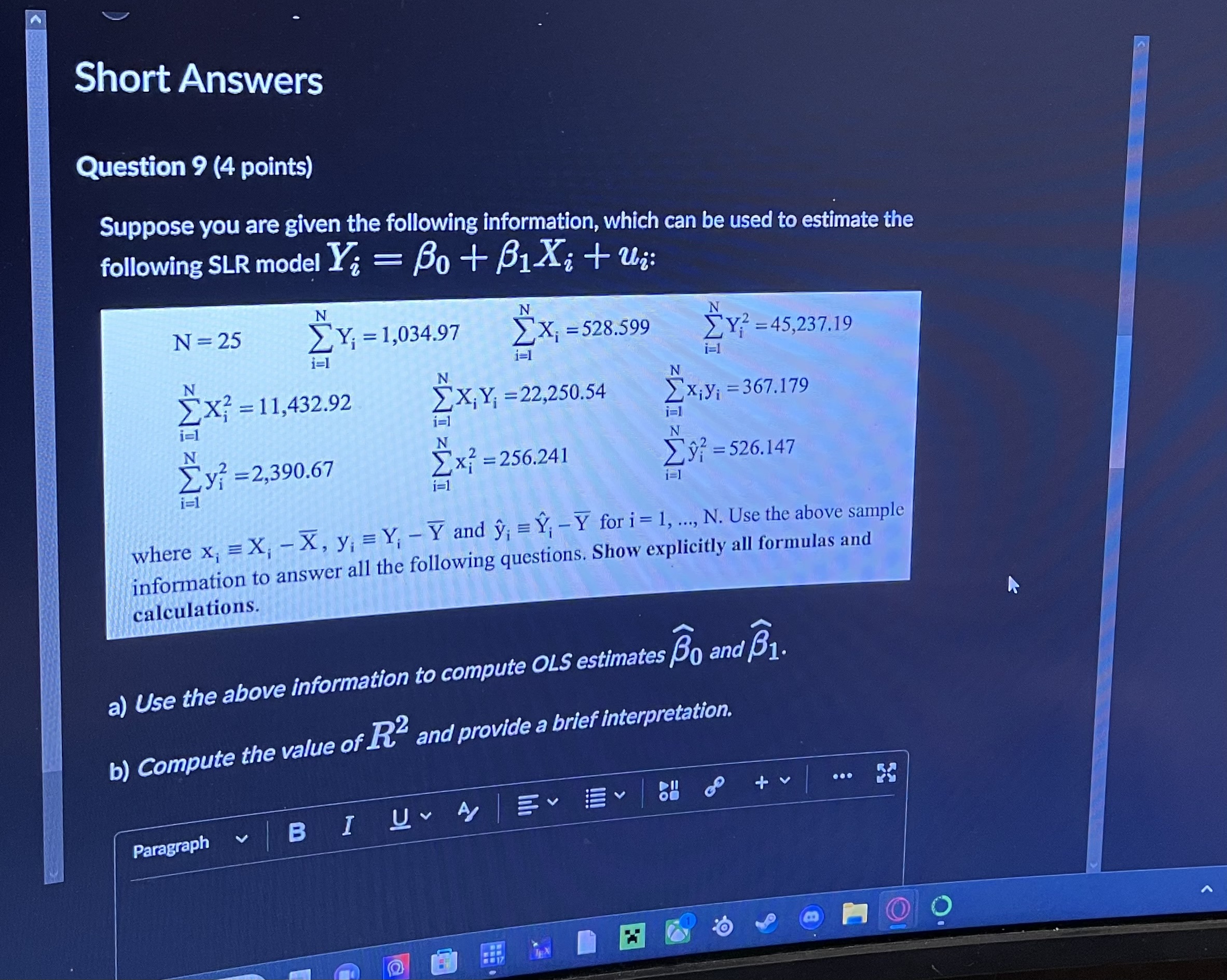 Solved Short AnswersQuestion 9 (4 ﻿points)Suppose you are | Chegg.com