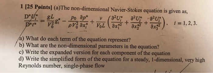 Solved 1 125 Points] (a)The non-dimensional Navier-Stokes | Chegg.com