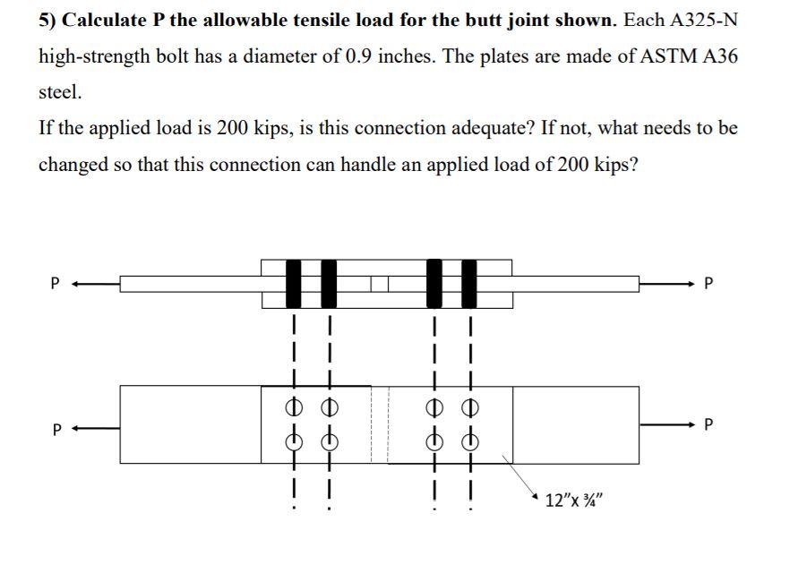 Solved 5) Calculate P the allowable tensile load for the | Chegg.com