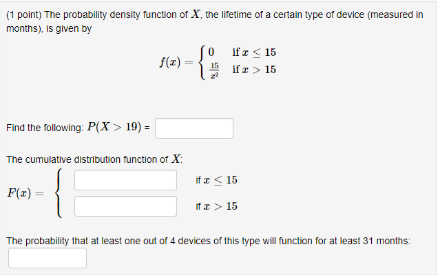 Solved (1 point) The probability density function of X, the | Chegg.com