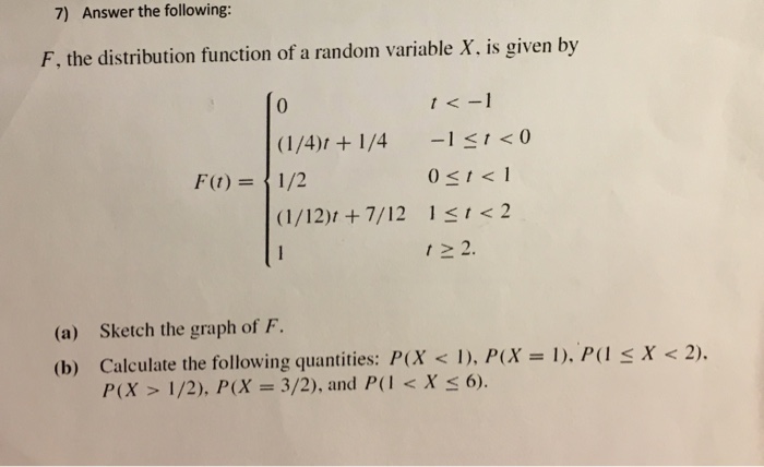 Solved F, the distribution function of a random variable X. | Chegg.com