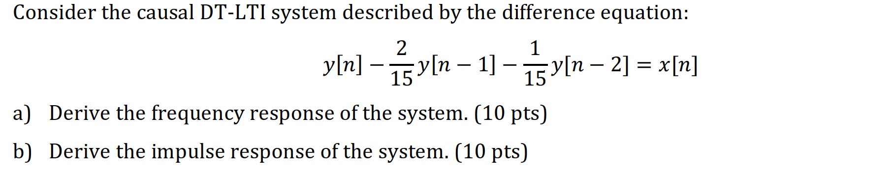 Solved Consider the causal DT-LTI system described by the | Chegg.com