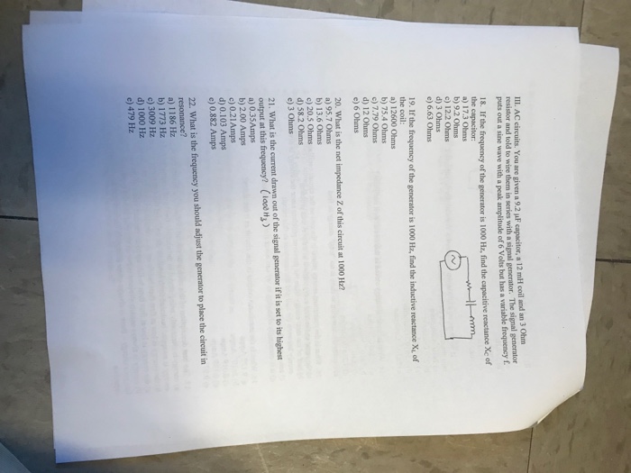 Solved IIL. AC circuits. You are given a 9.2 jiF capacitor, | Chegg.com