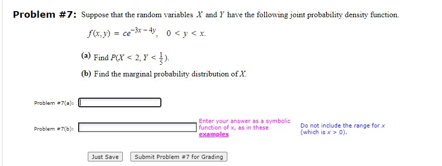 Solved Problem # 7: Suppose that the random variables x ﻿and | Chegg.com