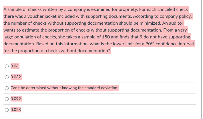 Solved A sample of checks written by a company is examined | Chegg.com