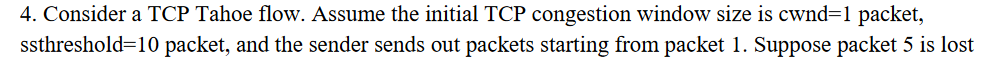 Solved 4. Consider a TCP Tahoe flow. Assume the initial TCP | Chegg.com