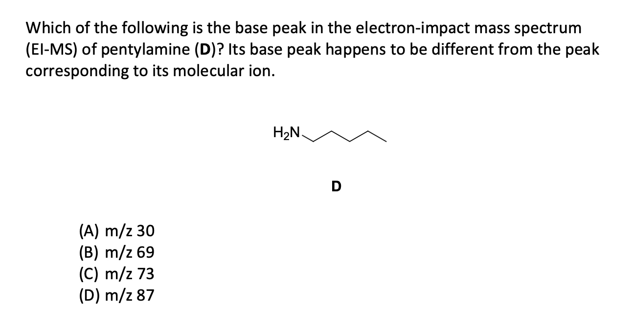 Solved Which of the following is the base peak in the | Chegg.com
