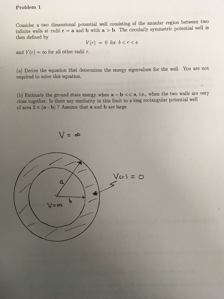 Solved Problem 1 Consider a two dimensional potential well | Chegg.com