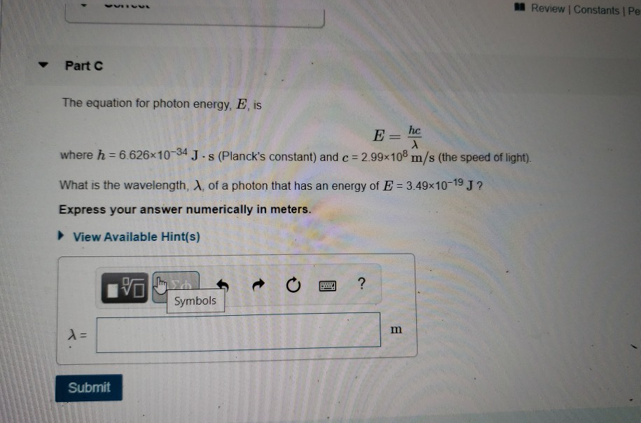 Solved Review | Constants | Pe Part 6 The equation for | Chegg.com
