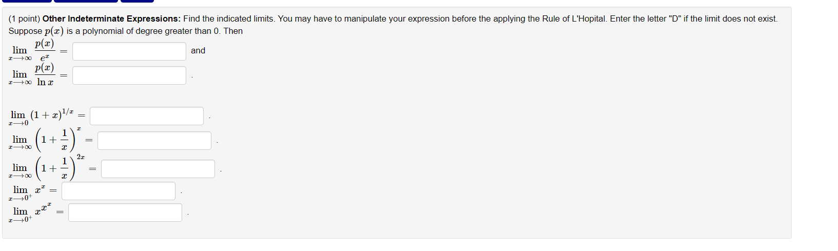 Solved (1 point) Other Indeterminate Expressions: Find the | Chegg.com