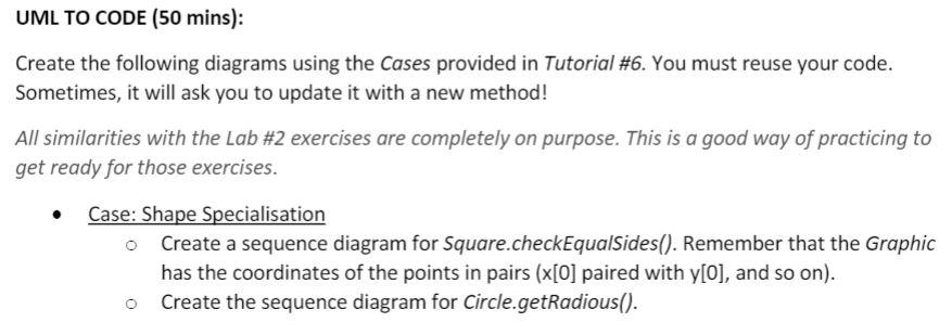 UML TO CODE (50 mins): Create the following diagrams | Chegg.com