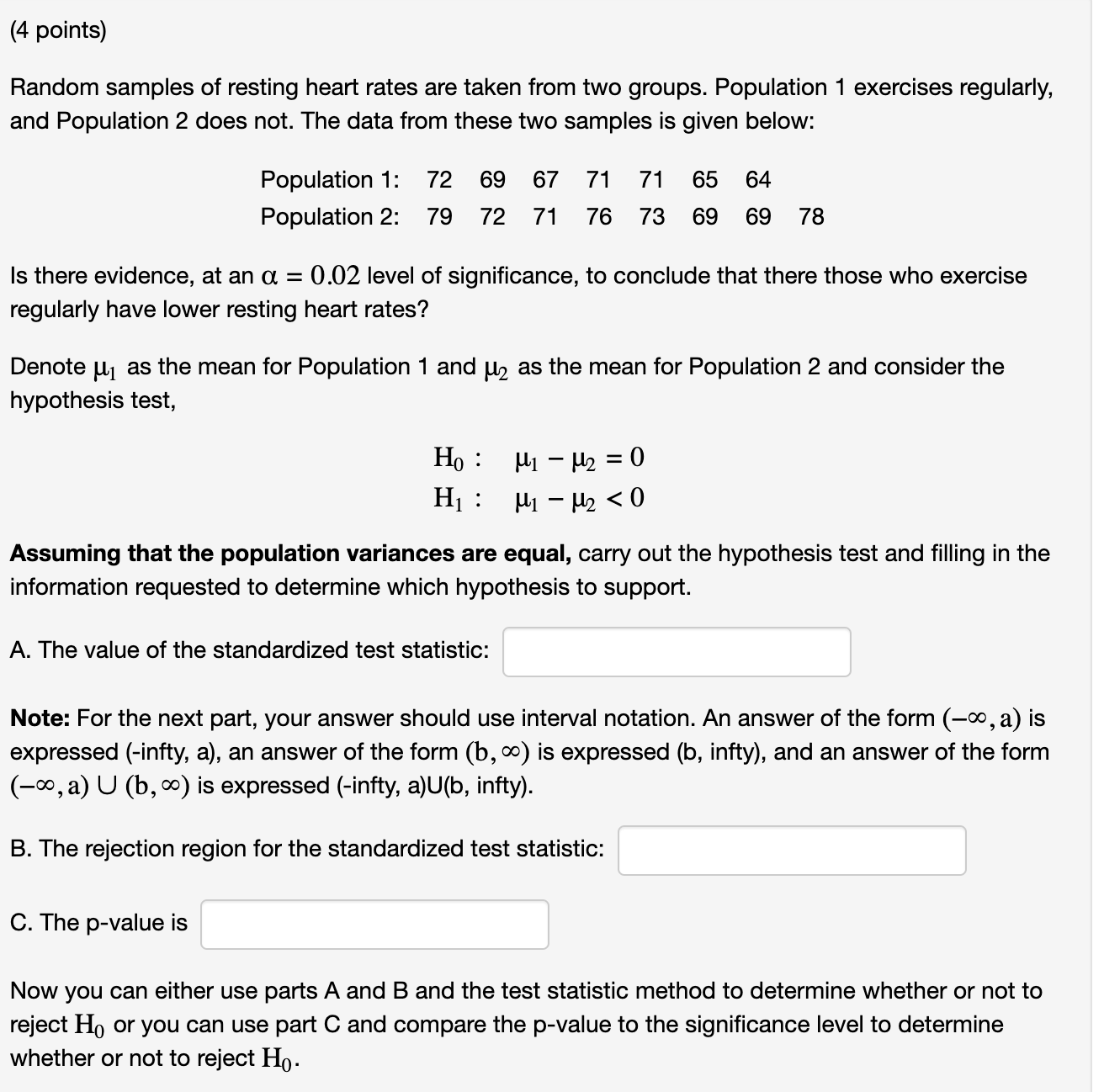 Solved Random samples of resting heart rates are taken from | Chegg.com