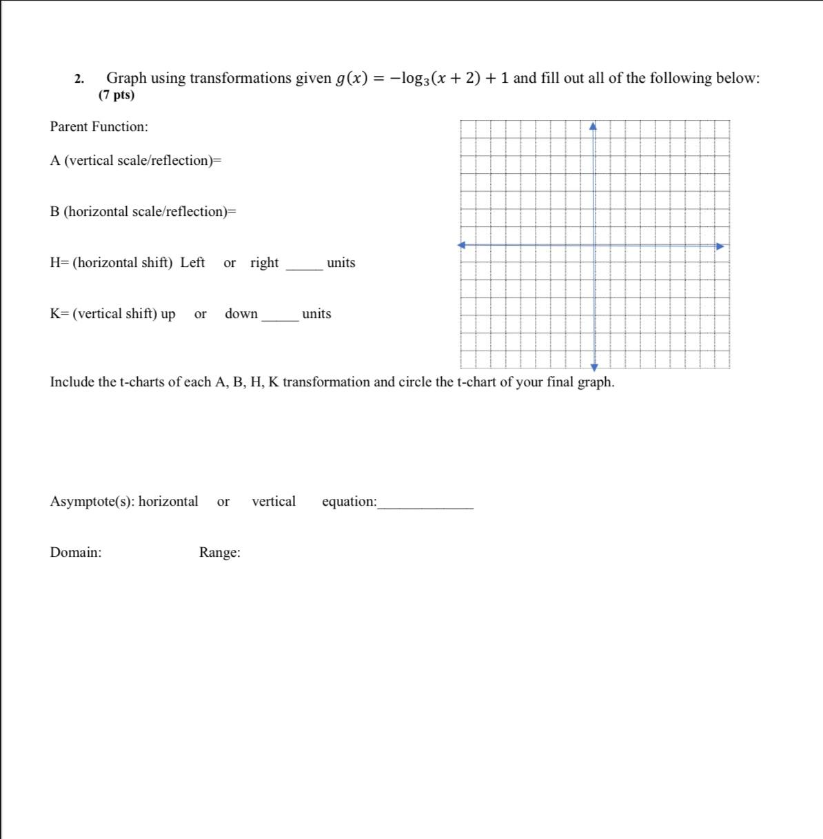 Solved 2. Graph using transformations given g(x) = -log3(x + | Chegg.com