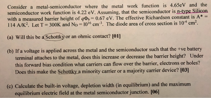 Solved Consider a metal-semiconductor where the metal work | Chegg.com