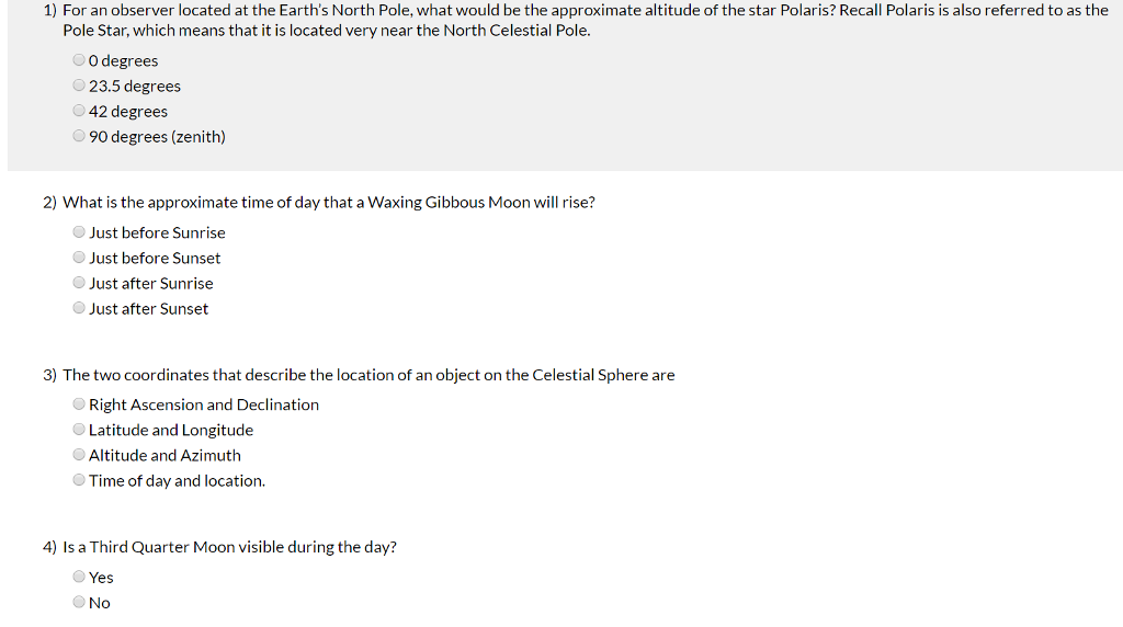 Solved 1) For an observer located at the Earth's North Pole, | Chegg.com