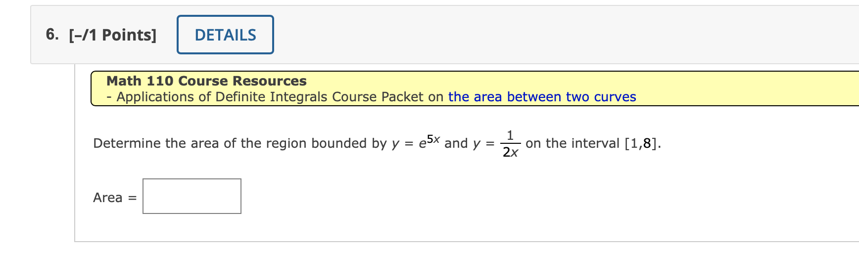 Solved Math 110 Course Resources - Applications of Definite | Chegg.com