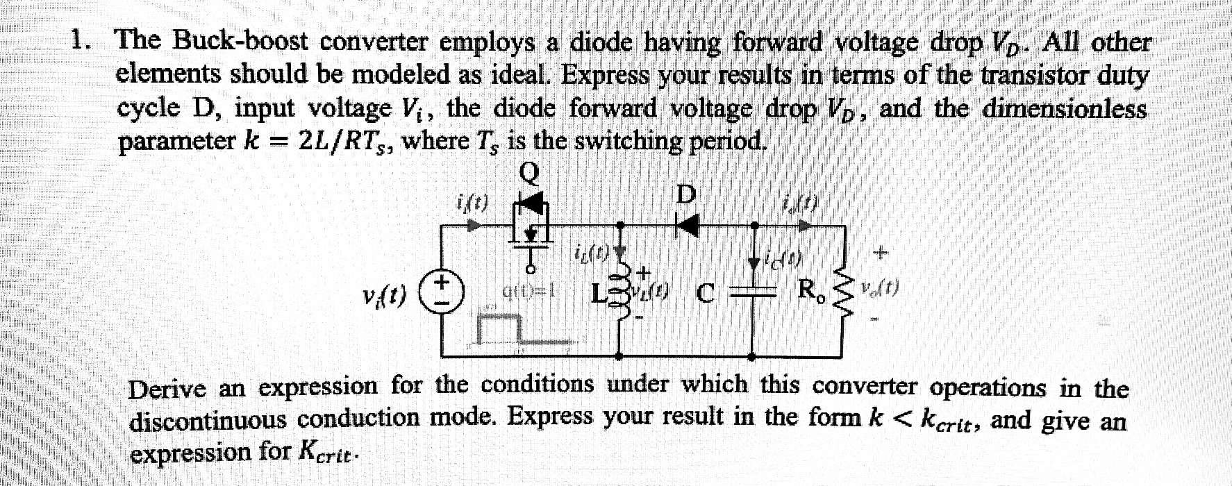 Solved The Buck-boost converter employs a diode having | Chegg.com