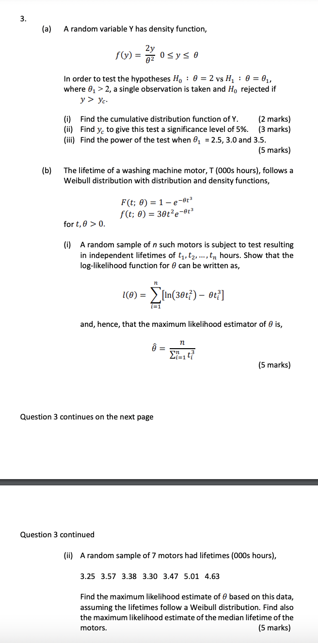 Solved 3. (a) A random variable Y has density function, f(y) | Chegg.com
