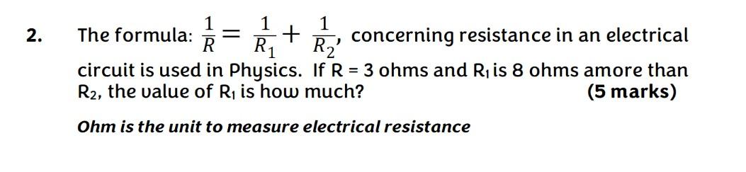 Solved The formula: R1=R11+R21, concerning resistance in an | Chegg.com