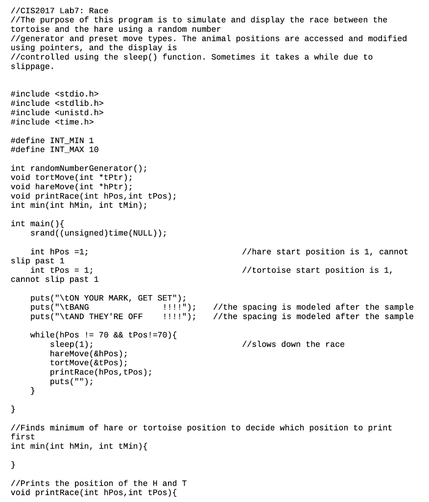 CIS2107_Lab06: "Race" Points: 100 points Objective: | Chegg.com