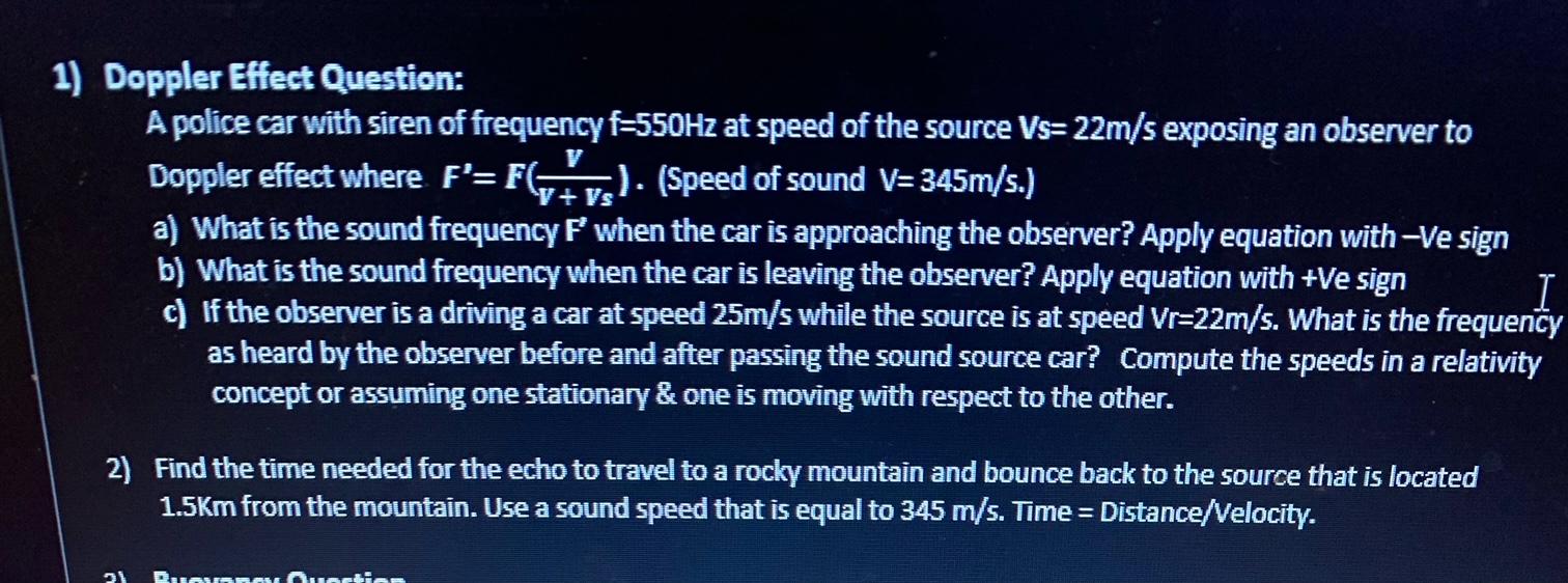 Solved Doppler Effect Question: A police car with siren of | Chegg.com