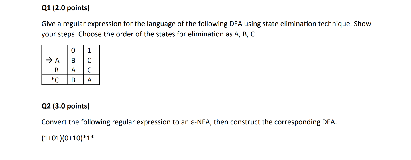 Solved Q1 (2.0 ﻿points)Give a regular expression for the | Chegg.com
