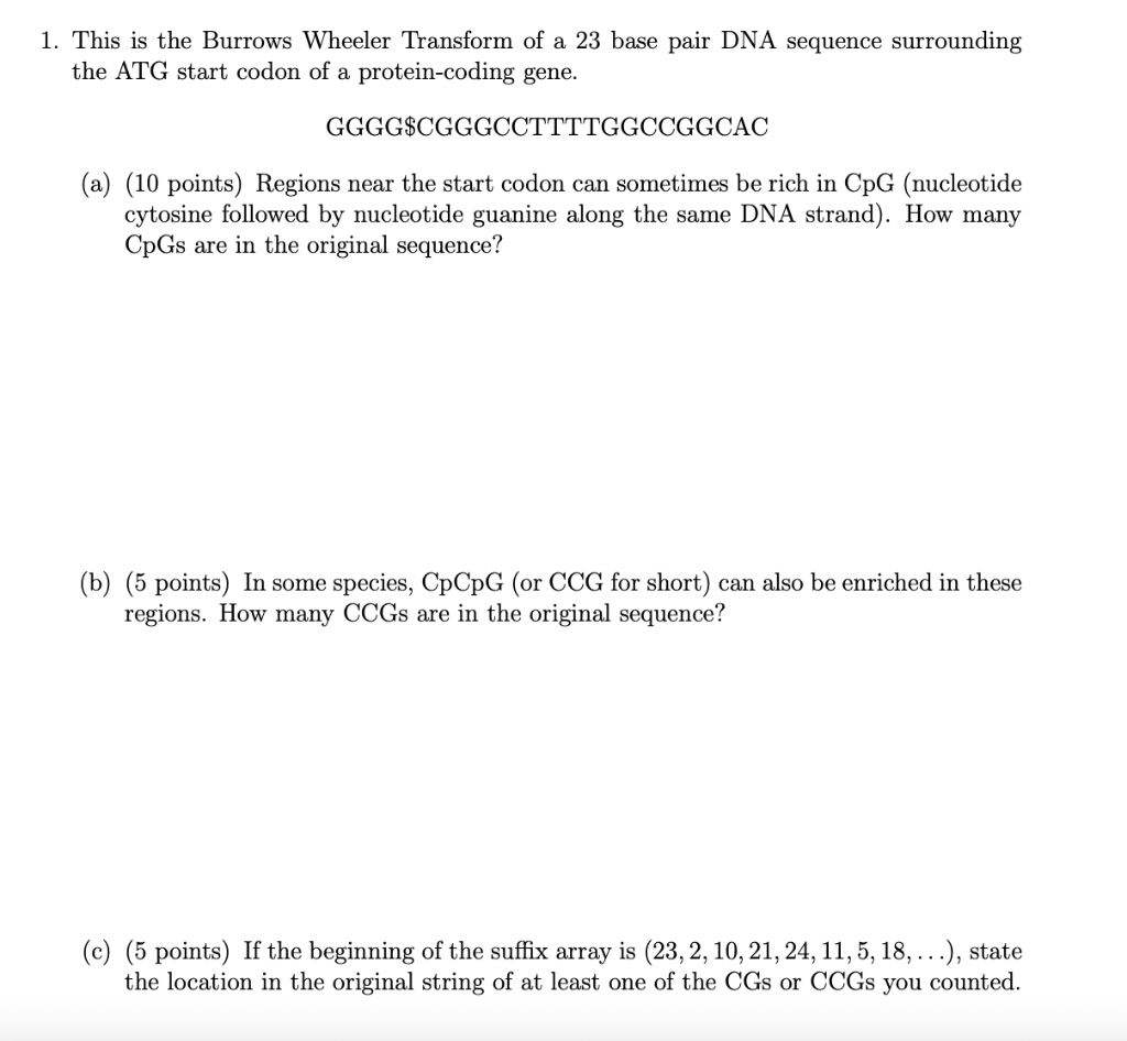 Solved This is the Burrows Wheeler Transform of a 23 base | Chegg.com