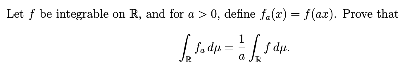 Solved Let f ﻿be integrable on R, ﻿and for a>0, ﻿define | Chegg.com