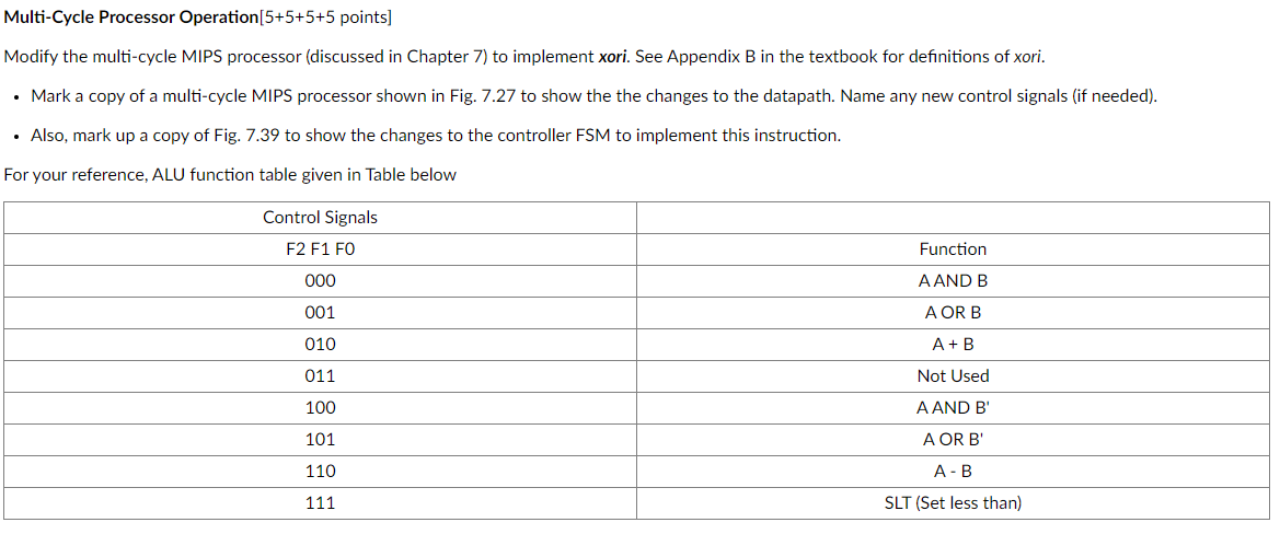 Multi-Cycle Processor Operation[5+5+5+5 points] | Chegg.com