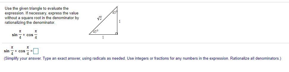 Solved Use the given triangle to evaluate the expression. If | Chegg.com