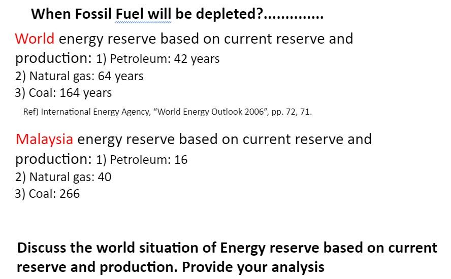 Solved When Fossil Fuel will be depleted?. World energy | Chegg.com