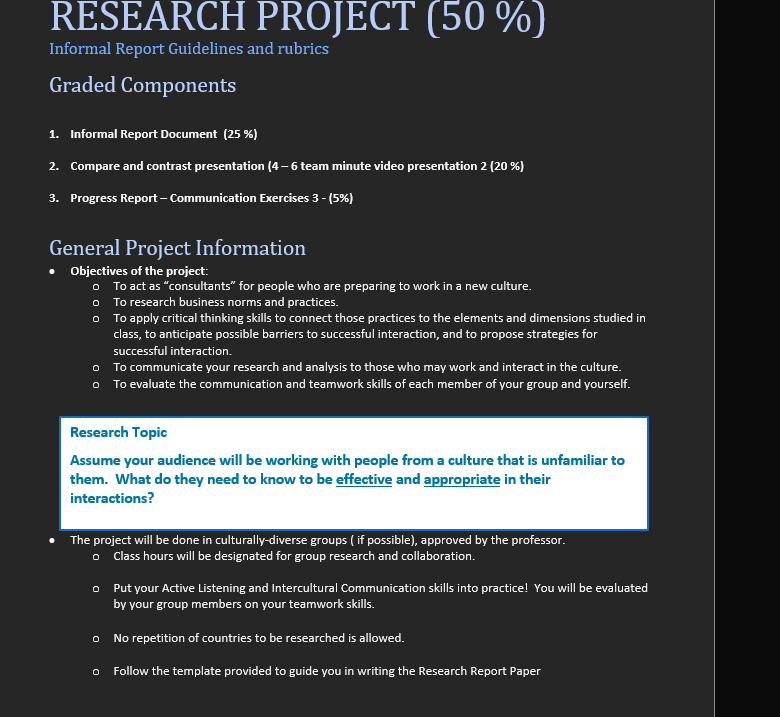Solved RESEARCH PROJECT (50 %) Informal Report Guidelines | Chegg.com