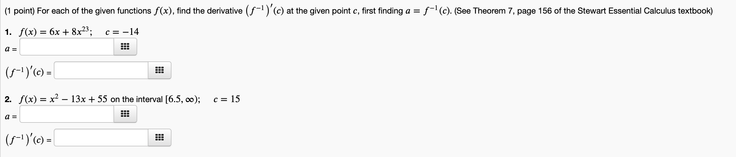 Solved (1 point) For each of the given functions f(x), find | Chegg.com