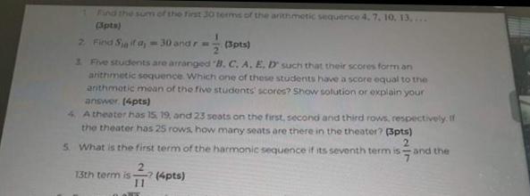 Solved In The Sum Of The First 30 Terms Of The Arithmetic