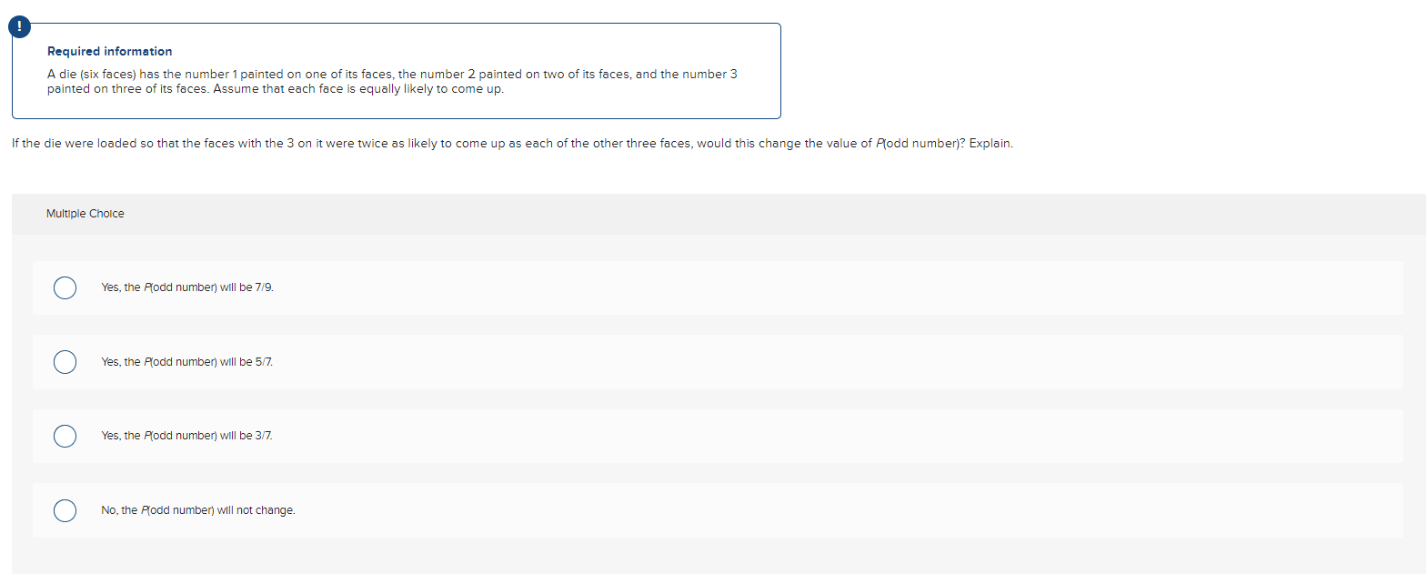 Solved Required information A die (six faces) has the number | Chegg.com