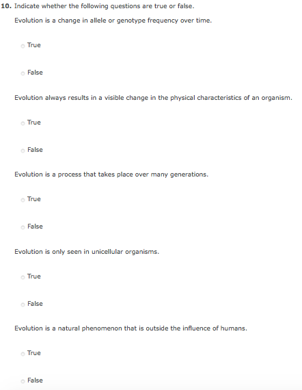 Solved 10. Indicate whether the following questions are true | Chegg.com