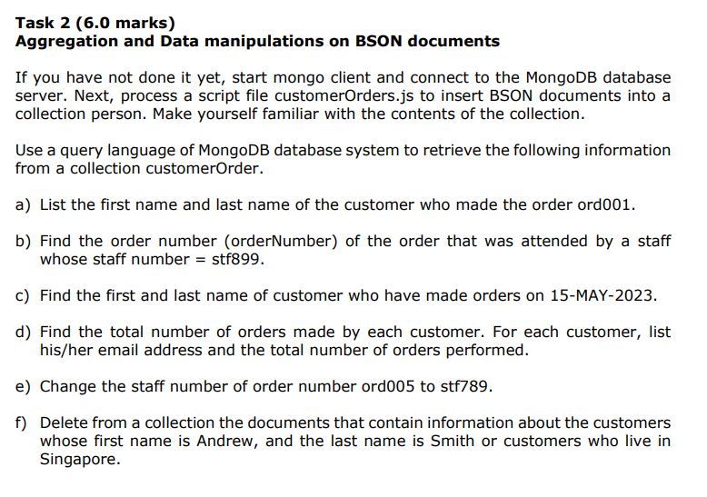 Solved Task 2 ( 6.0 ﻿marks)Aggregation and Data | Chegg.com