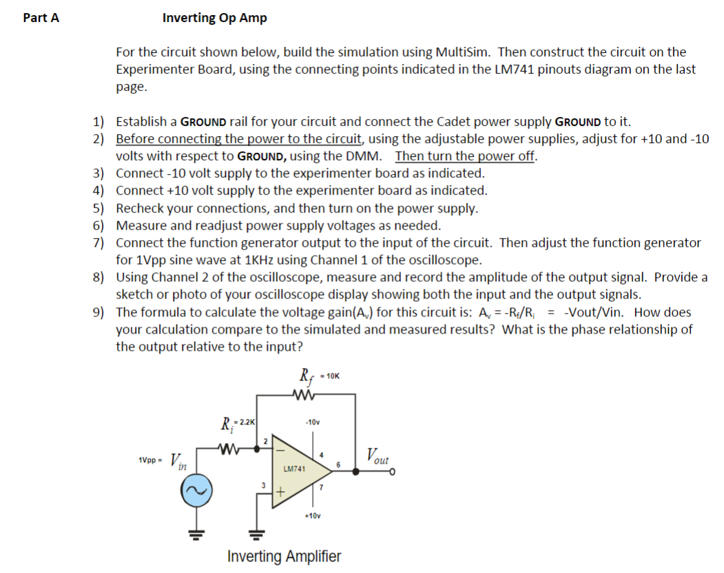 Solved Inverting Op Amp For the circuit shown below, build | Chegg.com