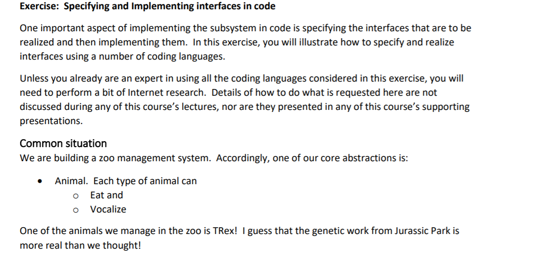 Solved Exercise: Specifying and Implementing interfaces in | Chegg.com