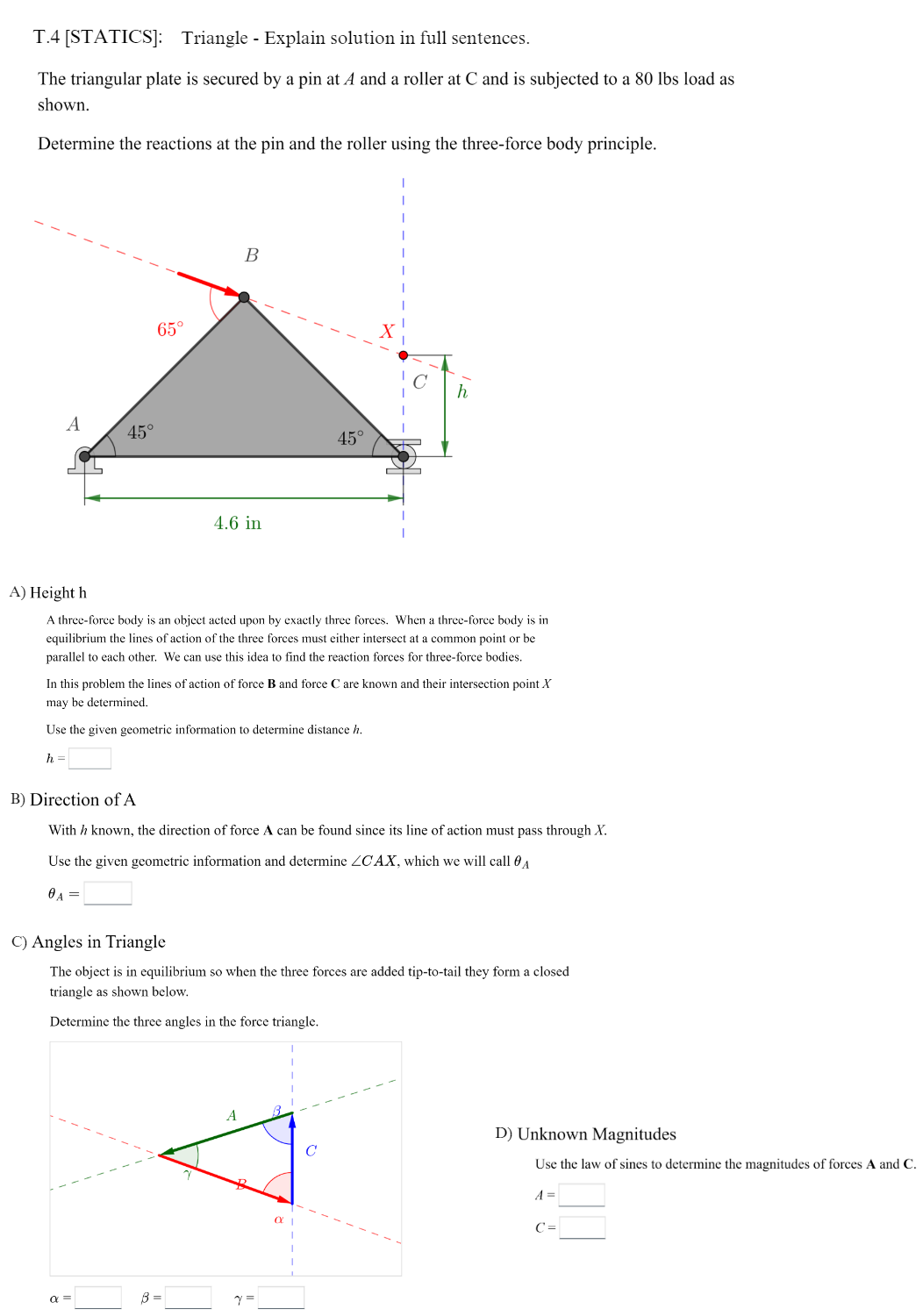 Solved T.4 [STATICS]: Triangle - Explain solution in full | Chegg.com