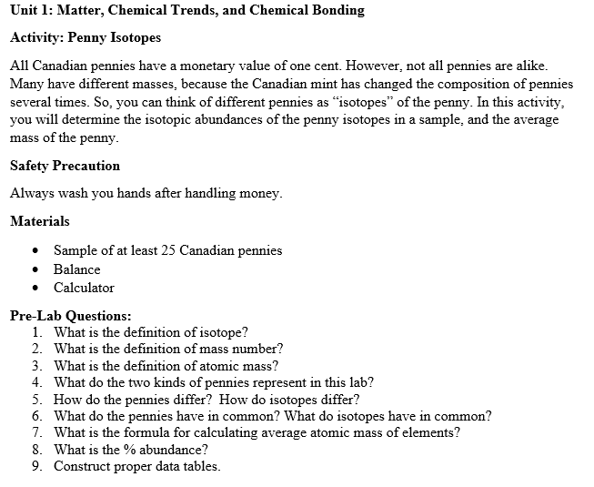 Solved Unit 1: Matter, Chemical Trends, and Chemical Bonding | Chegg.com