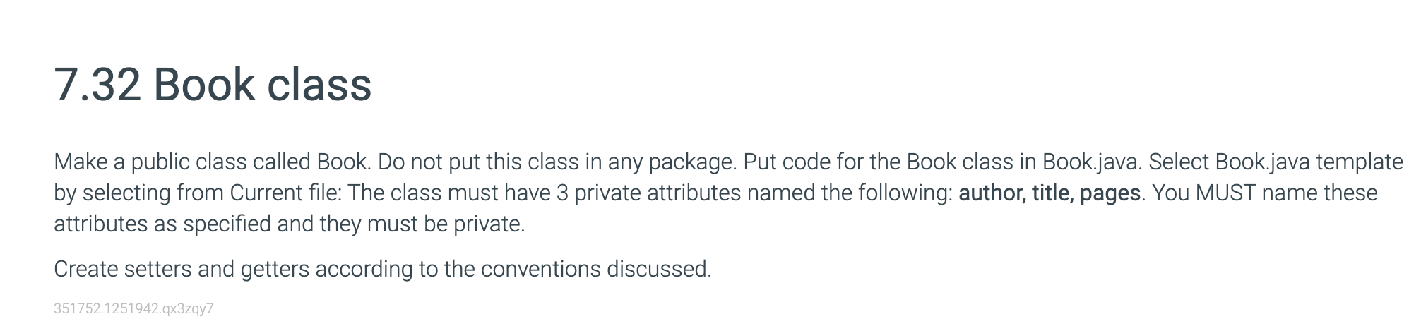 Solved 7.32 Book class Make a public class called Book. Do | Chegg.com