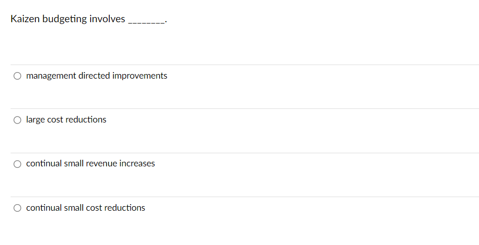 Solved Kaizen budgeting involves management directed | Chegg.com