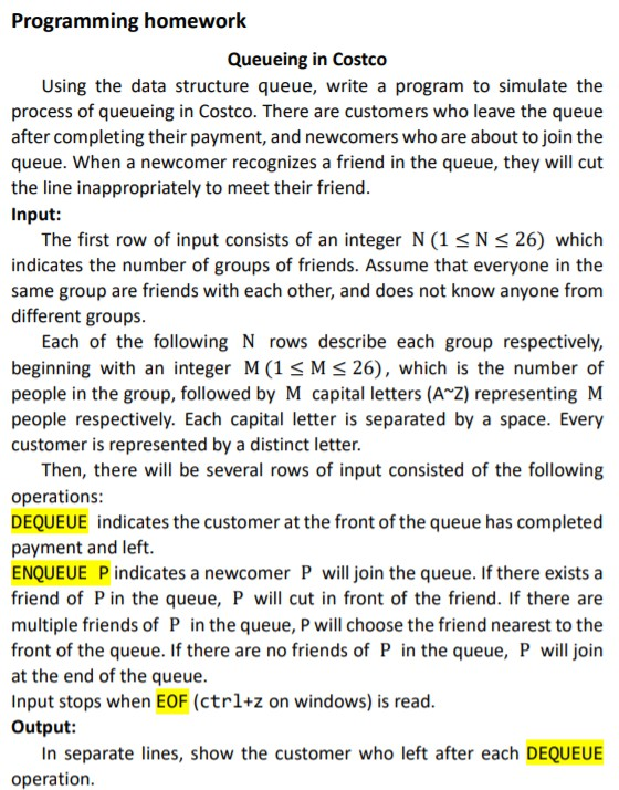 Solved Programming homework Queueing in Costco Using the | Chegg.com
