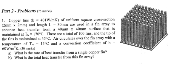 Solved Part 2 - Problems (75 marks) 1. Copper fins (k = | Chegg.com
