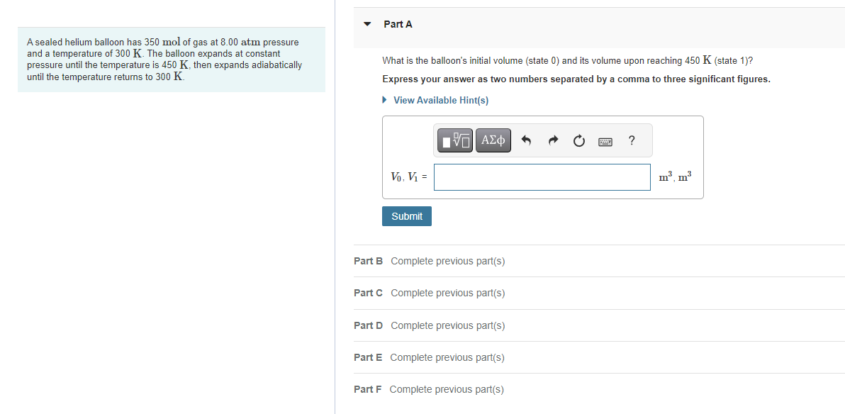 Solved A sealed helium balloon has 350 mol of gas at 8.00 | Chegg.com