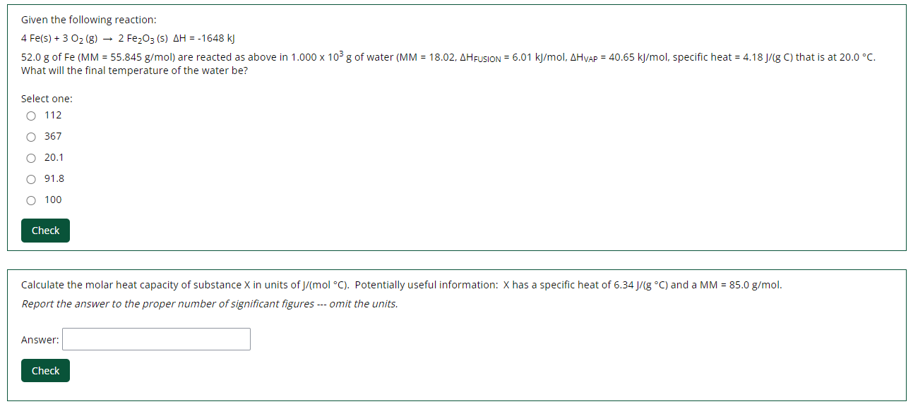 Solved Given The Following Reaction 4fe S 3o2 G →2fe2o3