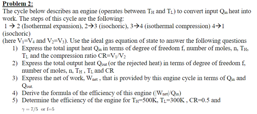 Solved The cycle below describes an engine (operates between | Chegg.com
